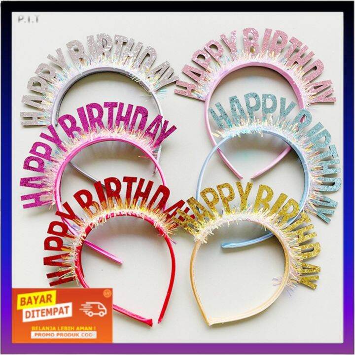 Bando Happy Birthday Gliter Rumbai Bando gliter Pesta Ulang Tahun Bando ...