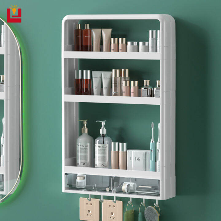 YONUO ชั้นวางสำหรับห้องน้ำแบบเจาะรู,ชั้นวางโต๊ะเครื่องแป้งทำจากเครื่องสำอางติดผนัง | Lazada.co.th