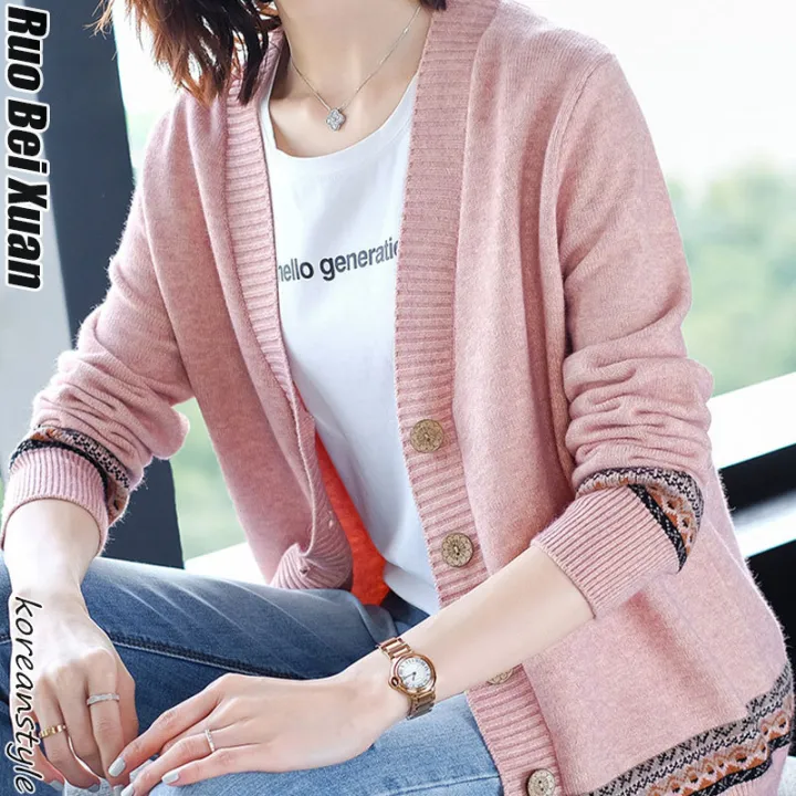 Ruo Bei Xuan เสื้อกันหนาวสำหรับผู้หญิงวินเทจชาติพันธุ์พิมพ์คาร์ดิแกน ...
