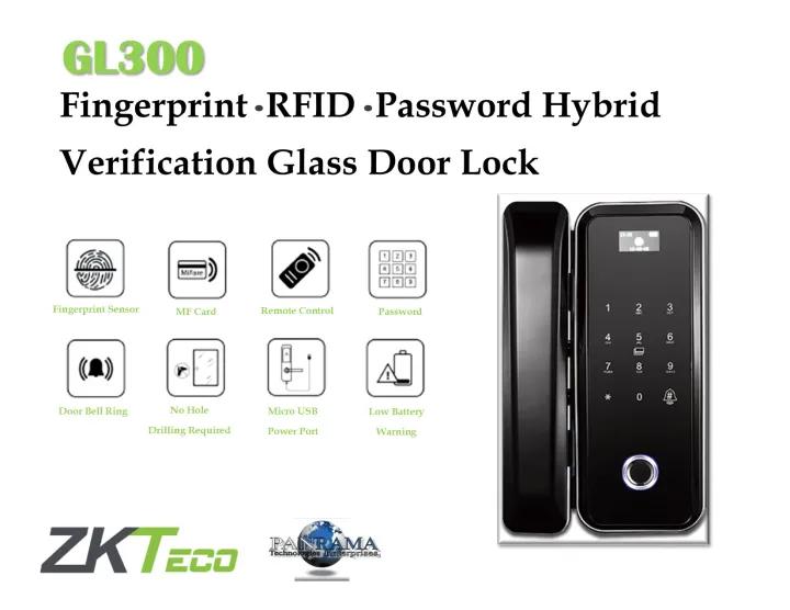 GL300 Fingerprint | RFID | Password Hybrid Verification Glass Door Lock ...
