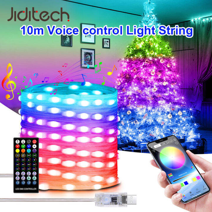 Jiditech 10M Voice Control RGB LED String Light With Remote Control APP ...