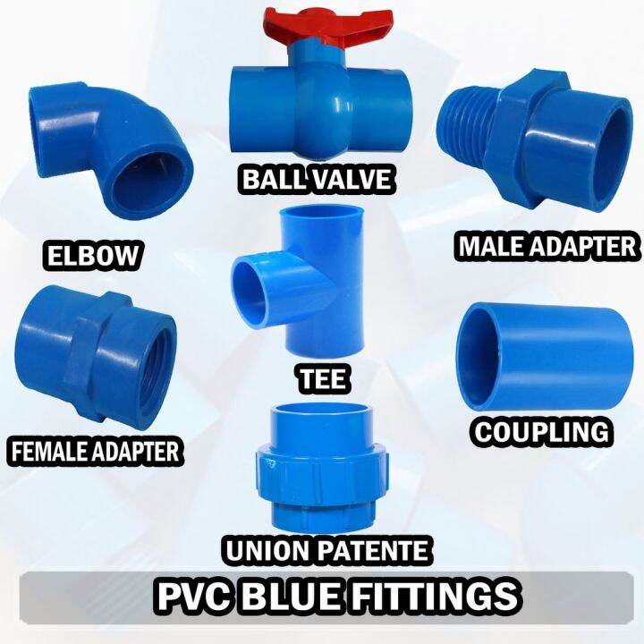 【COD】 PVC Blue Pipe Fittings PLAIN Tee Cap Male Female Adapter Elbow ...