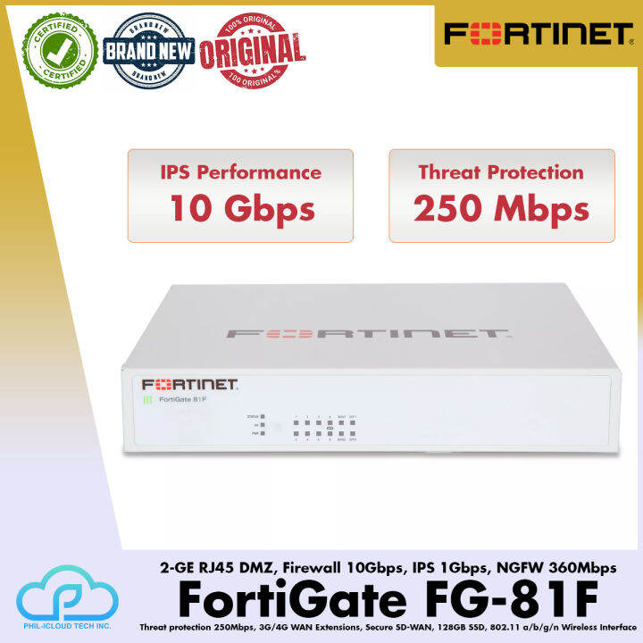 Fortinet FortiGate FG-81F Firewall - 2-GE RJ45 WAN Port, 2-GE RJ45 DMZ, Firewall 10Gbps, IPS ...