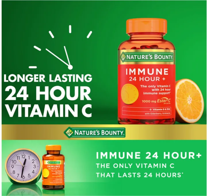 Nature's Bounty Immune 24 Hour +Vitamin C Support From Ester C 1000 mg (120 Softgels) วิตามินซี ...