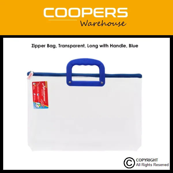 Adventurer Zipper Bag, Transparent, Long Envelope with Handle, Blue ...