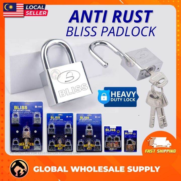 HEAVY DUTY BLISS PADLOCK Rust Resistance Lock Key Manga Pintu Safety ...