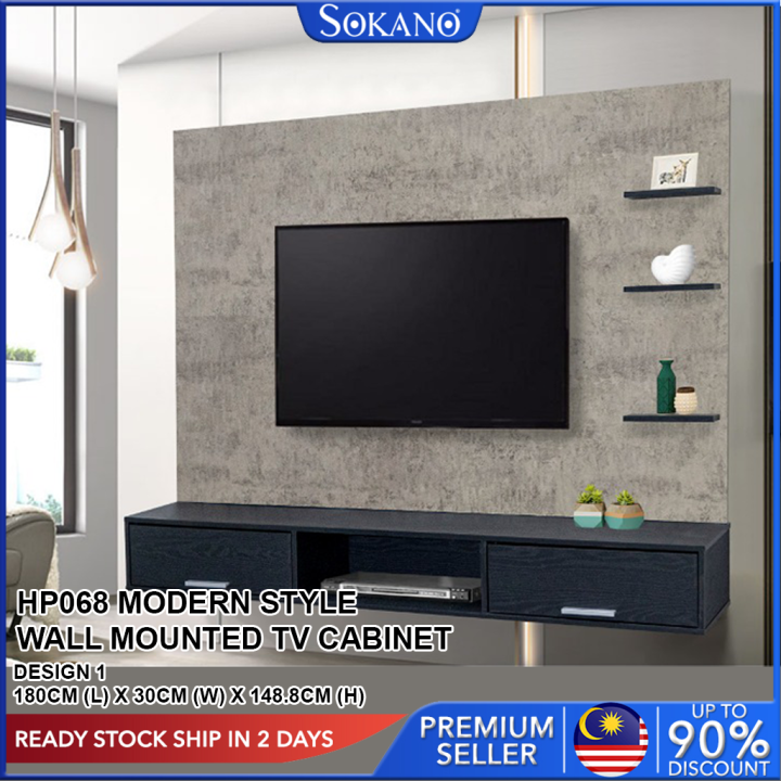 SOKANO HP068 Modern Style Wall Mounted TV Cabinet / Kabinet TV Gantung / Hall Cabinet / TV ...