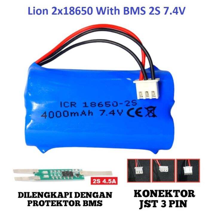 Battery Batere Lion Li-ion 18650 Batera RC Speaker 2X 18650 2S 4000mAh ...