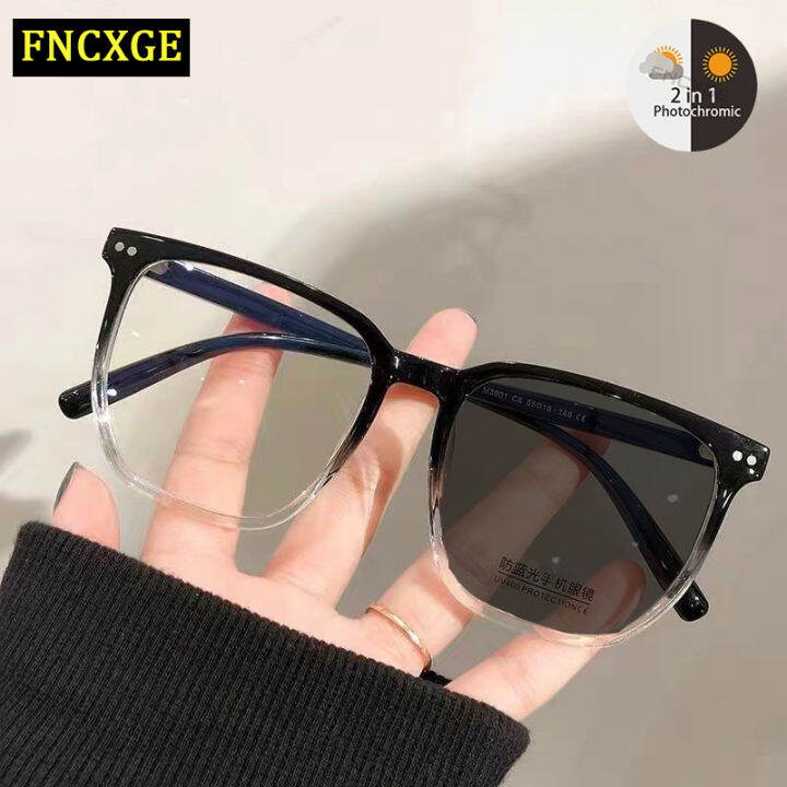 FNCXGE Women Men Photochromic Anti Radiation Replaceable Lens Eyeglass Square Glasses Retro ...
