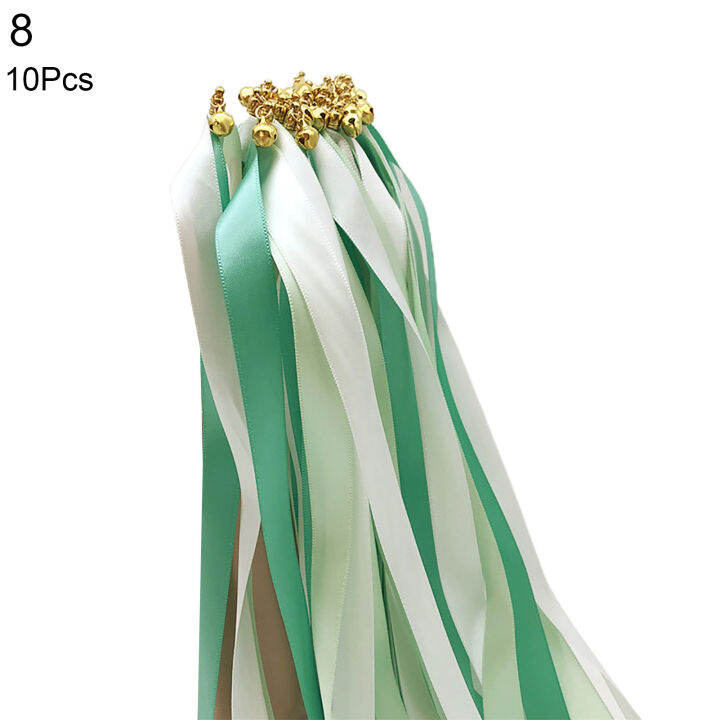 10Pcs Handheld Ribbon with Wooden Stick Bell Wedding Party Props ...