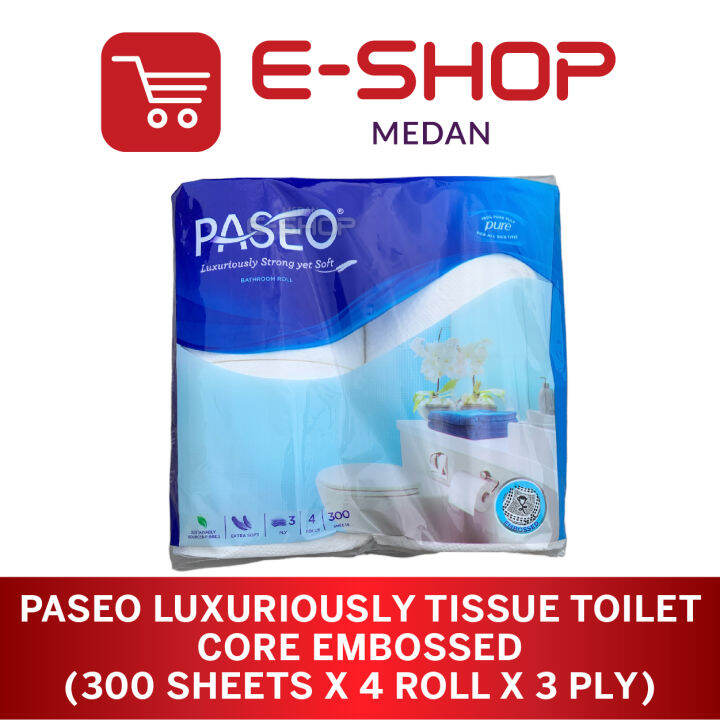 Tisu Paseo Elegant Tissue Toilet Core Roll Emboss 300 Sheets x 4 Roll ...