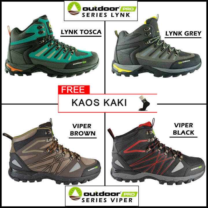 Sepatu Gunung Outdoor Pro Tipe LYNK Viper Warna Abu Abu Free Kaos Kaki ...