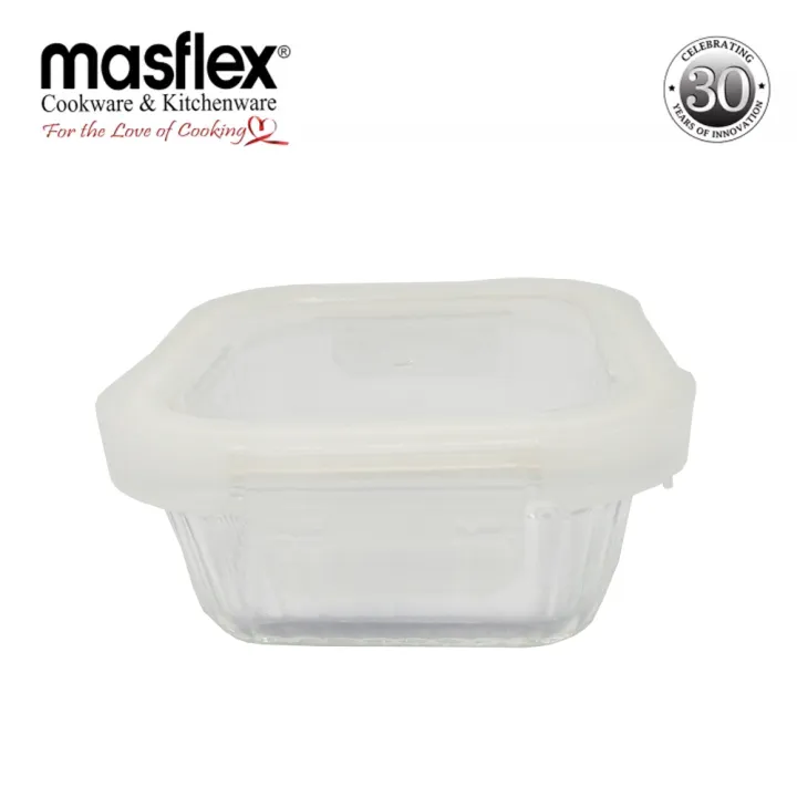 Masflex 320 ml Deluxe Square Glass Food Container with Lid L 11 cm x W ...