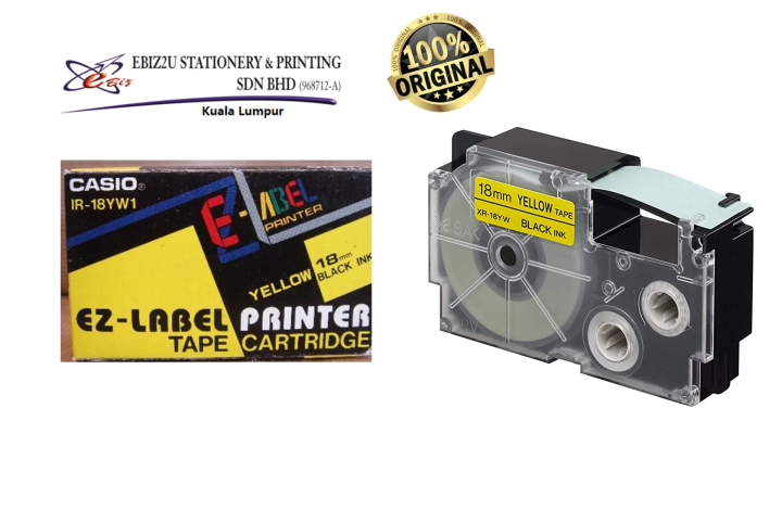 CASIO IR-18YW1 EZ-Label Printer Tape Cartridge 18mm Yellow on Black ( Casio EZ Label, label ...