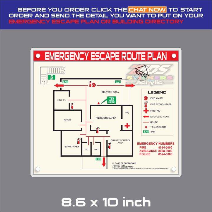 emergency escape route plan building directory signage acrylic printed ...