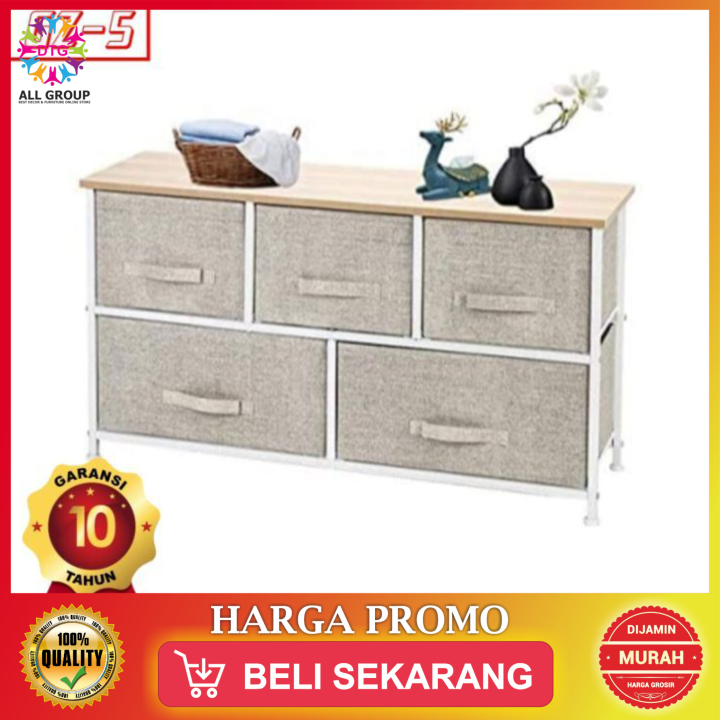 PROMO COD Lemari Kain Linen 5 Laci serbaguna / Rak Lemari Penyimpanan ...