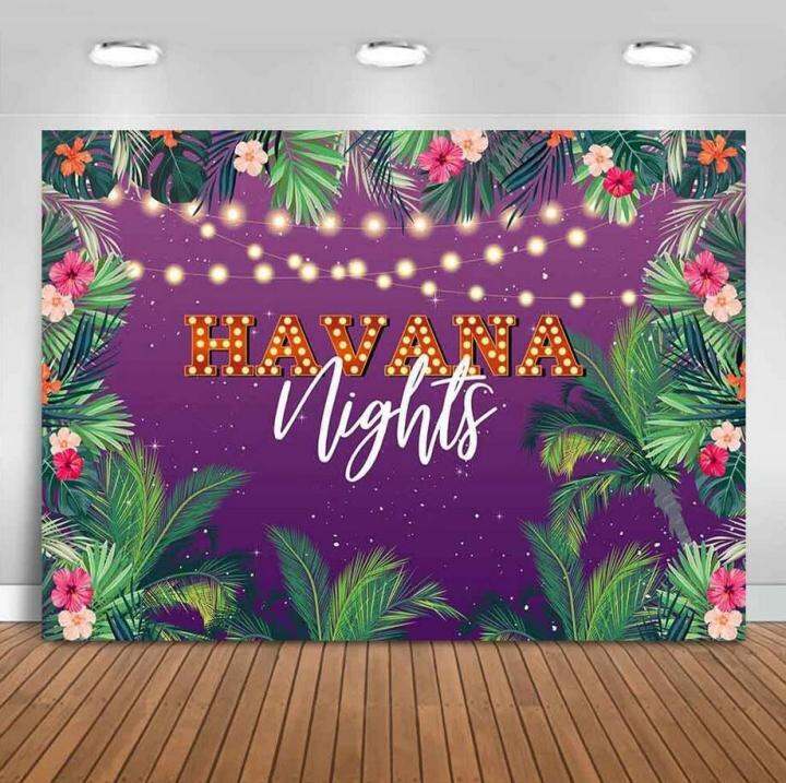 Havana Nights Backdrop Summer Tropical Palm Leaves Glitter Lights Cuban ...