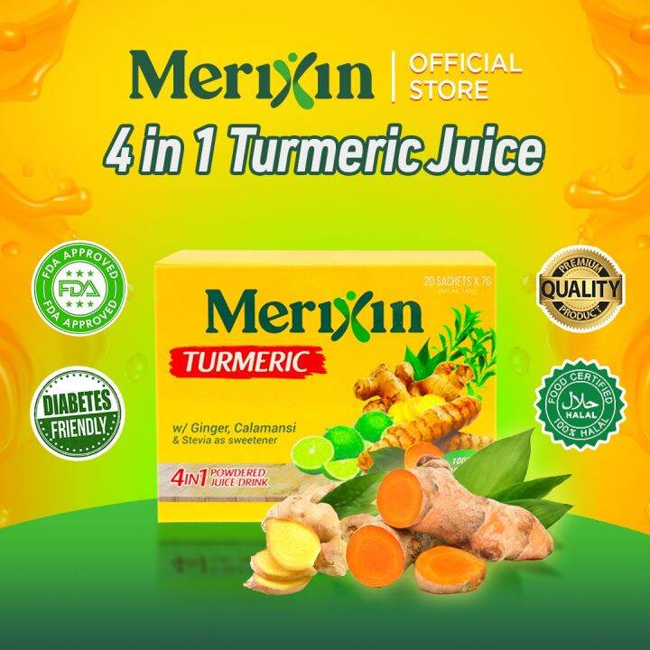 MERIXIN Turmeric with Ginger, Calamansi & Stevia Juice 7g | Lazada PH
