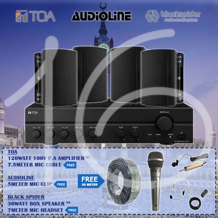 TOA PA SYSTEM PACKAGE (SURAU /MASJID/SEMINAR/CAFE) TOA A-2120 120W Mixing Amplifier with 4Unit ...