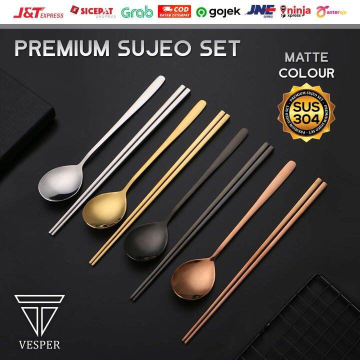 korea spoon chopstick matte color / sujeo sendok sumpit doff SUS304 ...