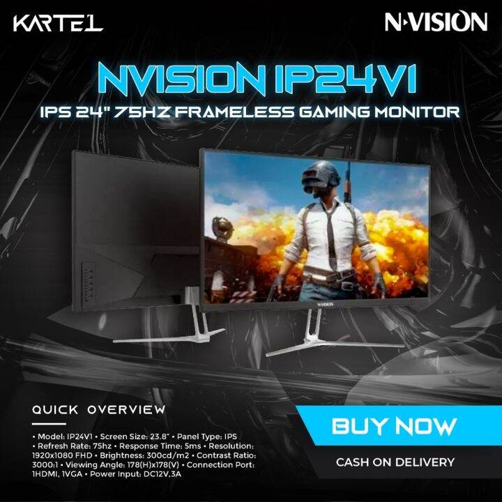 NVISION IP24V3 1080p 24 inch IPS Frameless 5ms 75hz Gaming Monitor ...