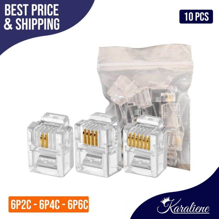 10PCS/LOT 6P6C 6P4C 6P2C Crystal Head Modular Plugs for RJ25 RJ14 RJ11 Jack Phone Cables ...