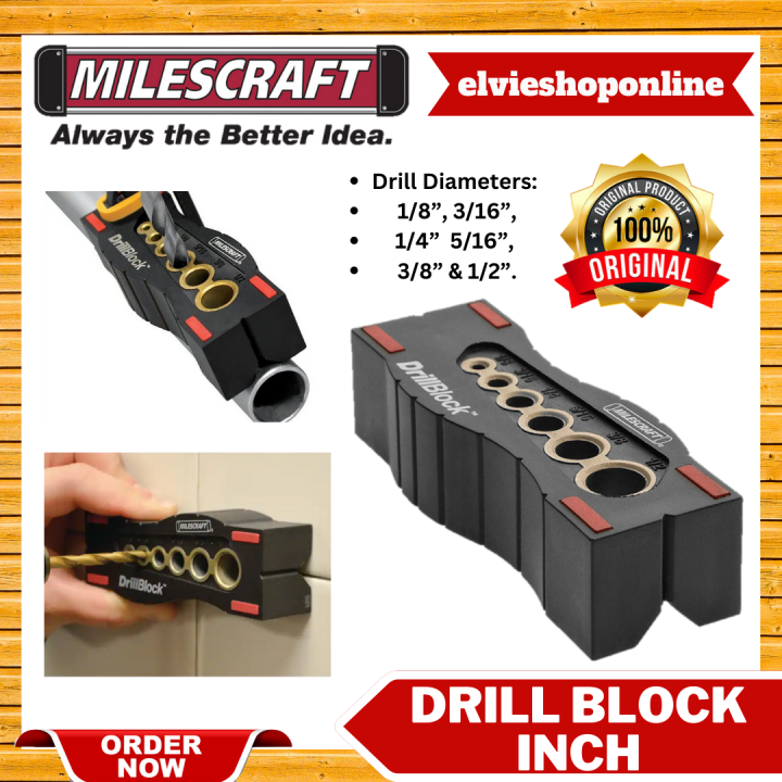 Milescraft Drill Block Drill Guide Woodworking Jig Accessory (1/8,3/16 ...