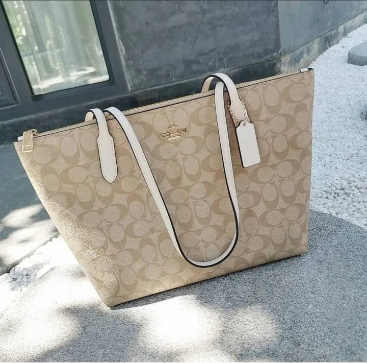 Coach 4455 Zip Top Tote in Light Khaki Signature Coated Canvas and ...