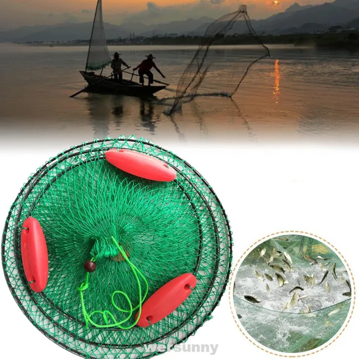Fish Net Boat Fishing Catching Three Floating Ball Folded Portable Trap ...
