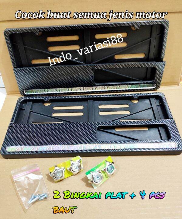 bingkai plat motor / cover plat nomor carbon bonus baut bintang 4 buah ...