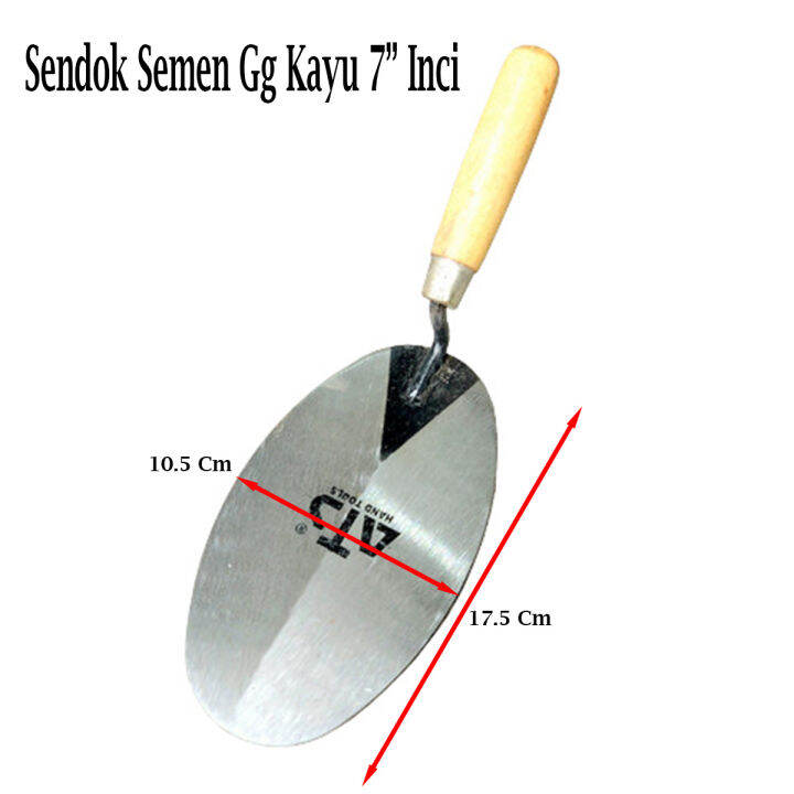 MB - Sendok Semen Cetok Semen Plat Baja Asli 7" Inci Gagang Kayu BULAT ...