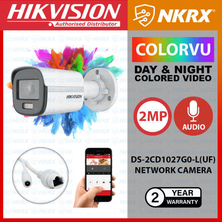 Hikvision DS-2CD1027G0-LUF 2MP ColorVu Lite Fixed Bullet Network Camera with Audio | IP Camera ...