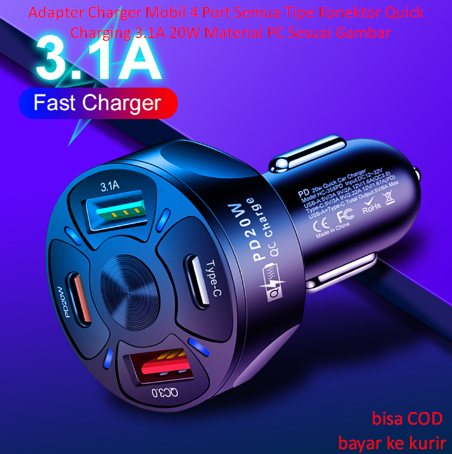 Adapter Charger Mobil 4 Port Semua Tipe Konektor Quick Charging 3.1A ...