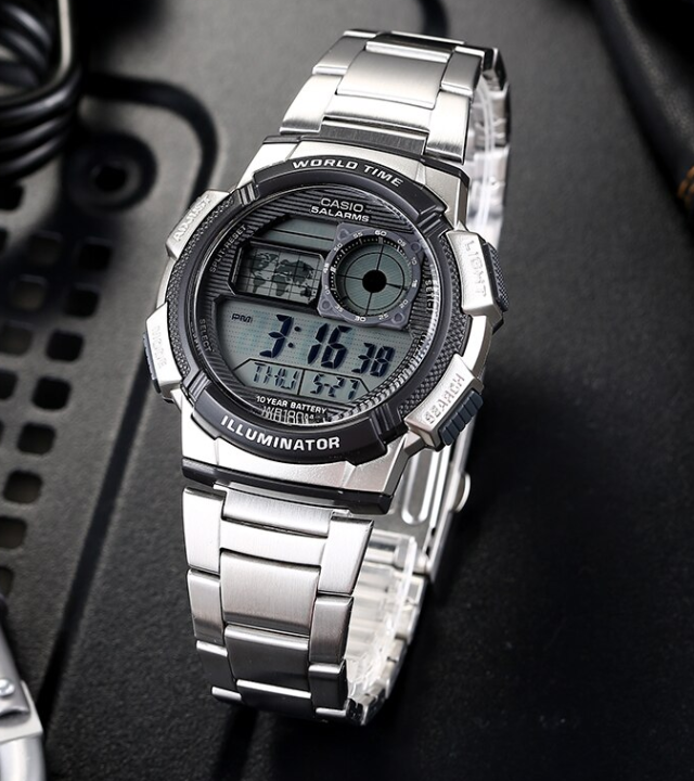 นาฬิกา Casio รุ่น AE-1000WD-1A นาฬิกาผู้ชาย สายแตนเลสสีเงิน แบตเตอรี่ ...
