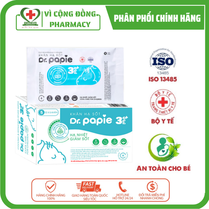 Khăn lau hạ sốt dr papie 3+ cho trẻ nhỏ trên 3 tháng tuổi dùng lau trán ...