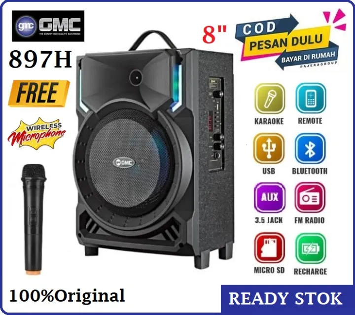 Speaker Bluetooth GMC 897H Speaker Portable 8 Inch Free Microphone ...