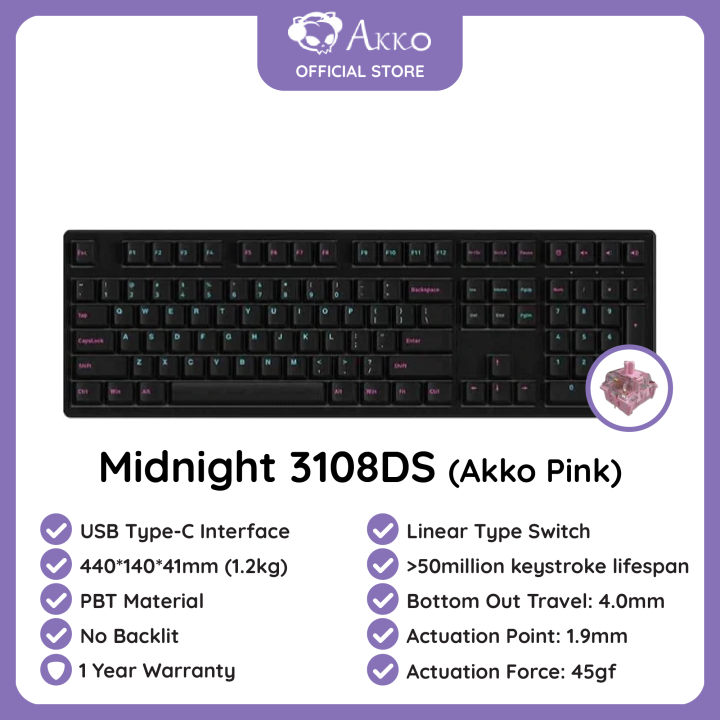 AKKO Keyboard 3108DS - Midnight (Akko Pink Linear) | Lazada Singapore