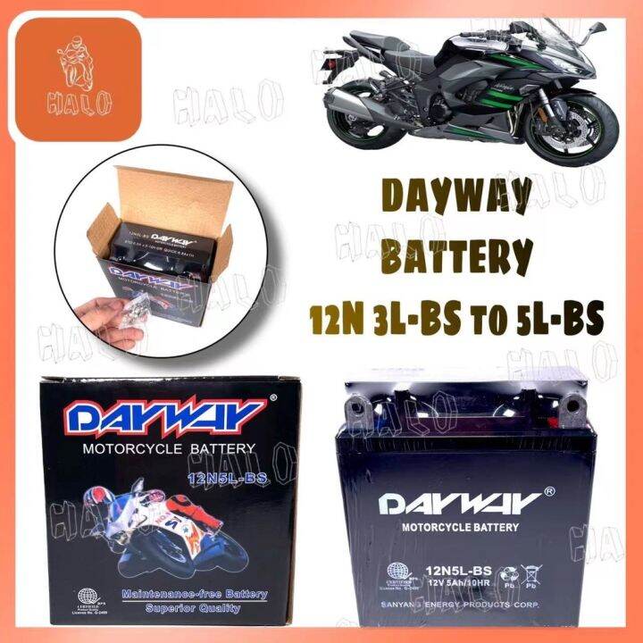 [HALO MOTOR] MOTORCYCLE BATTERY DAYWAY 3 SIZES 12N 3L-BS TO 5L-BS ...