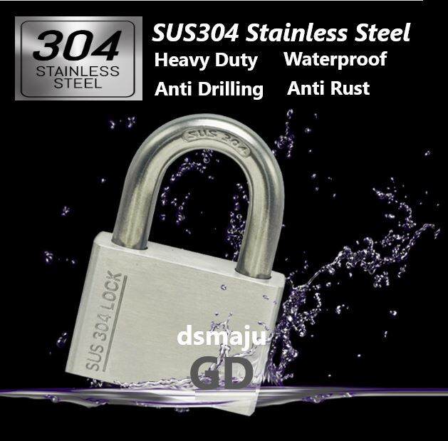SUS 304 Stainless Steel Padlock Heavy Duty Safety Pad lock SUS304 Steel Mangga Kunci 40MM 50MM ...