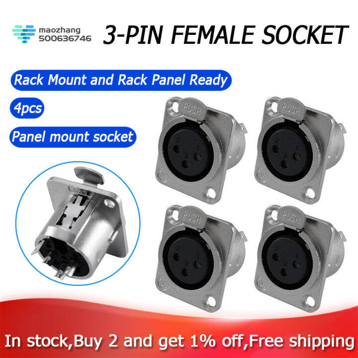 XLR Female Jack 3 Pin - Panel Mount Jacks D Series Size XLR-F - 4 PACK ...