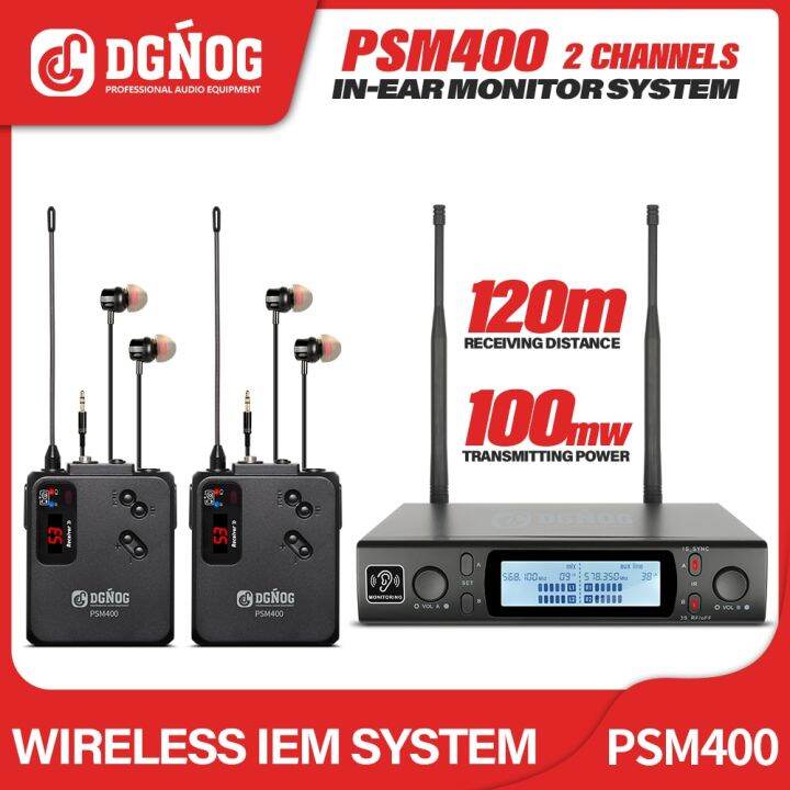DGNOG PSM400 UHF Dual Wireless in Ear Monitor System Mono 2 Channel Professional IEM Monitoring ...