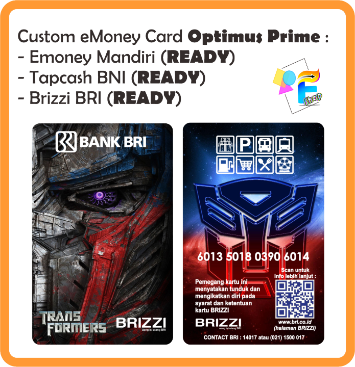 Kartu eMoney eToll Tapcash BRIZZI edisi Transformers - Custom Print ...