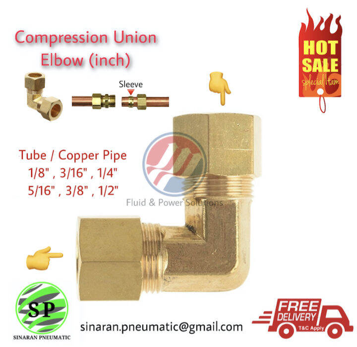 Compression "Inch" Double Union Elbow Tube / Copper Pipe inch size1/8",3/16",1/4",5/16",3/8" and ...