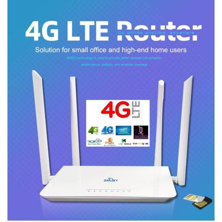 4G Router 4 เสา เร้าเตอร์ ใส่ซิม ปล่อย Wi-Fi 300Mbps รองรับ 4G ทุก ...