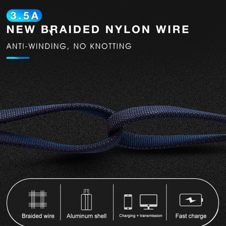 1M Weaving Nylon Fast Charging Cable Micro USB Type-C Lightning USB ...