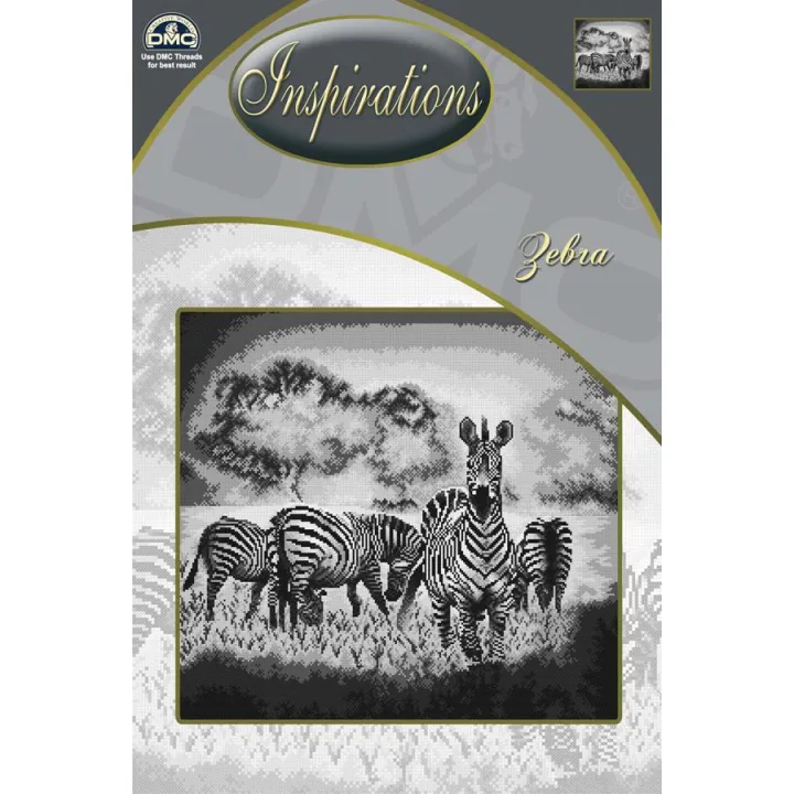DMC Zebra CROSS STITCH KIT with complete DMC threads, cloth, and needle ...