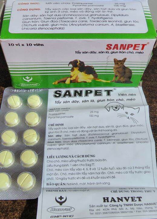 Sổ giun, sán lá, sán dây cho chó, mèo dạng viên SANPET | Lazada.vn