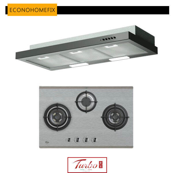 [ TURBO ] [PACKAGE HOOD+ HOB ] Turbo Incanto T773SSV 77cm 3 burners built-in hob + TSL-902 90cm ...