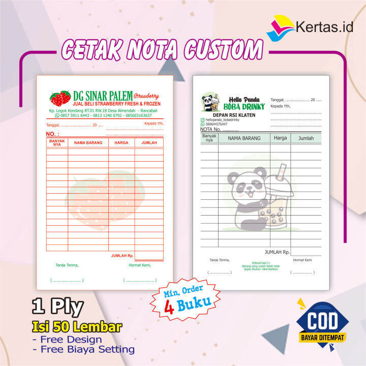 NOTA CUSTOM 1/4 / NOTA COSTUM 1 RANGKAP / NOTA OLSHOP NAMA SENDIRI 1 ...