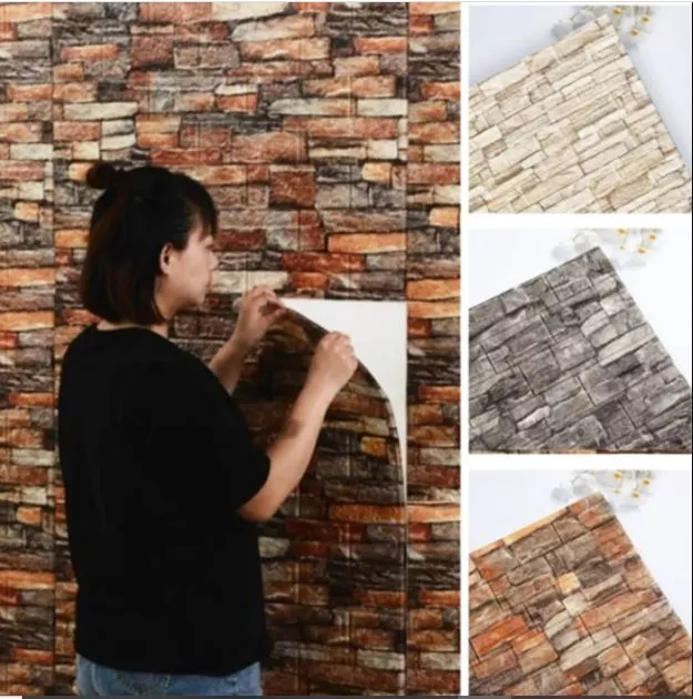 Wallpaper Dinding 3D Motif Batu Bata Corak / Kartun Foam Ukuran 70x77cm ...